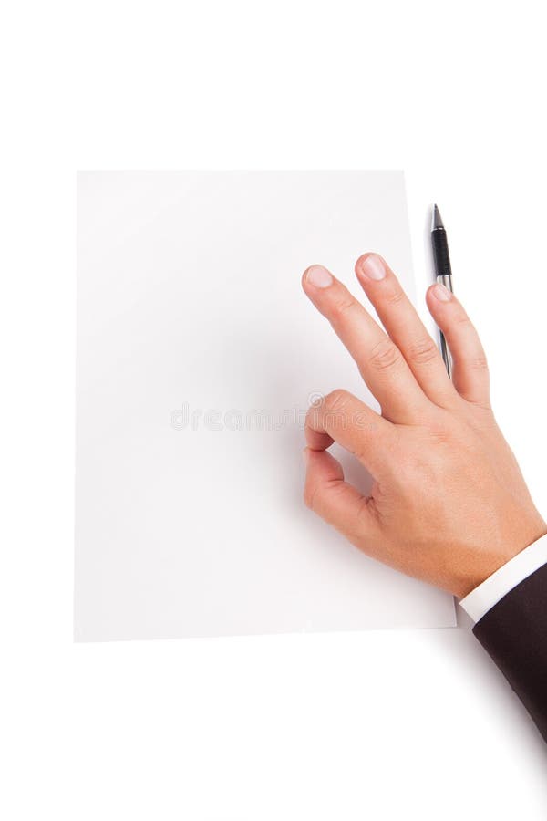 Image of Man Hand Shows OK Over White Blank Paper Stock Photo - Image ...