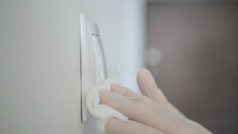 Image with Man Hands Wearing Medical Gloves Disinfecting a Lights ...