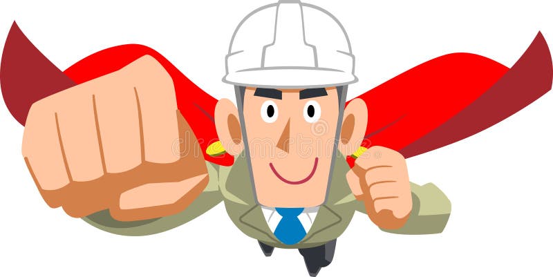 A Man in a Helmet and Work Clothes Flying with a Cape Stock Vector ...