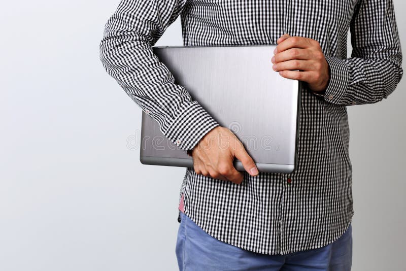 Image of a Man Holding Laptop Stock Image - Image of businessman ...