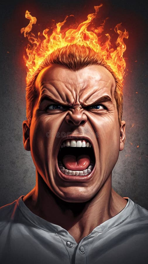 Image of a Man S Face in Rage. Head on Fire. Stock Illustration ...