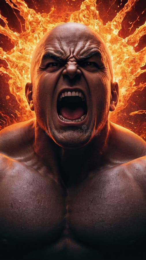 Image of a Man S Face in Rage. Head on Fire. Stock Illustration ...