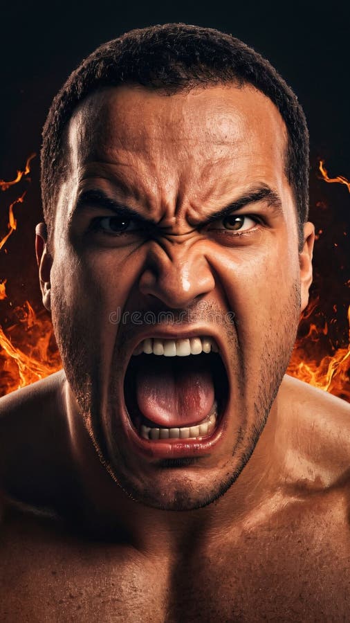 Image of a Man S Face in Rage. Head on Fire. Stock Illustration ...