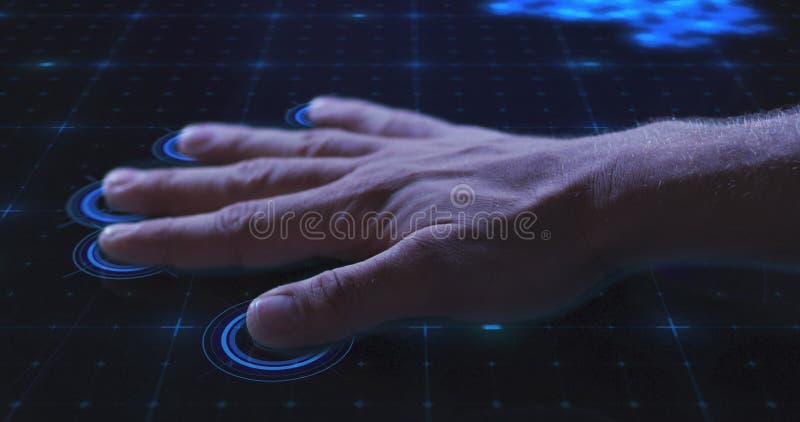 Image of Man S Hand Touching Interactive Screen Reading Fingerprints ...