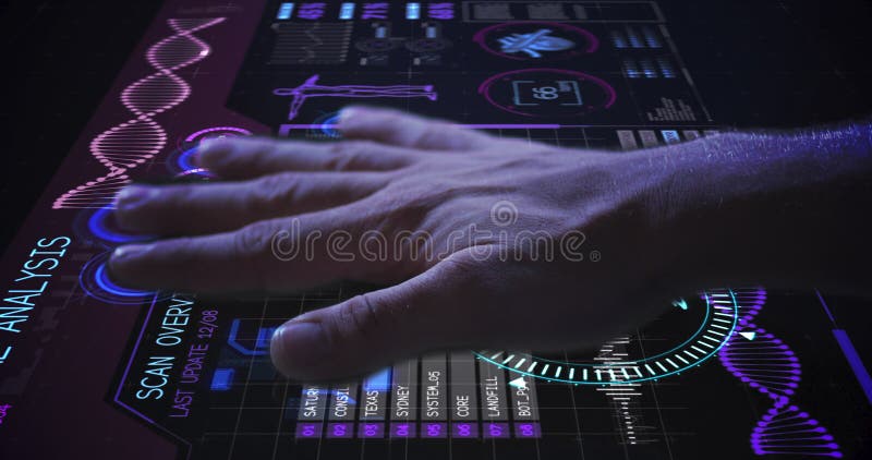 Image of Man S Hand Touching Interactive Screen Reading Fingerprints ...