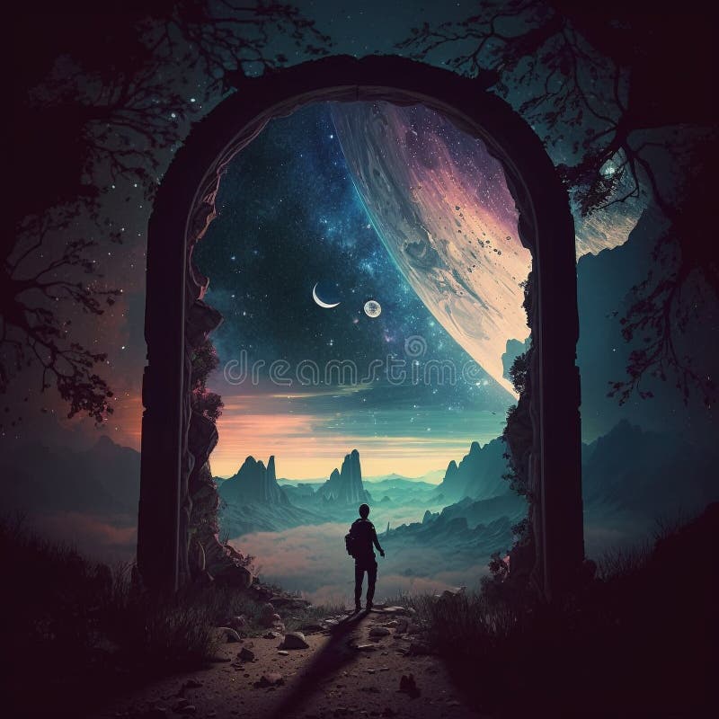 Image of the Man S Visualization of Mystical Heavens. Stock ...