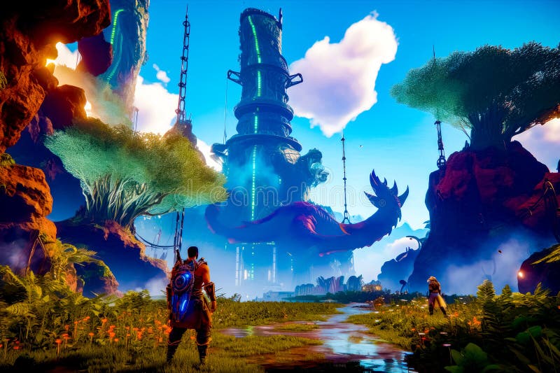 Image of Man Standing in Front of Giant Monster Like Structure ...