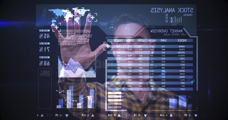 Image of Man Using Interactive Screen with Data Processing Stock Image ...