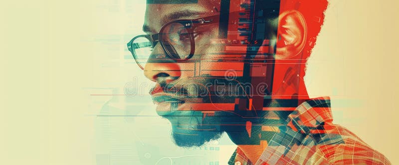 This is an Image of a Man Wearing Glasses with a Red and Blue Glitch ...