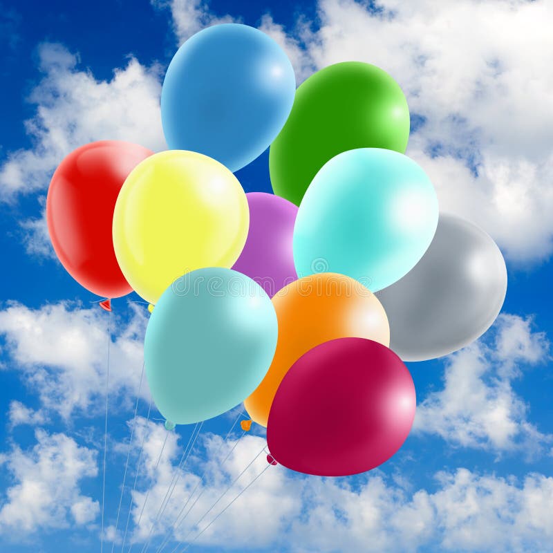 Image of Many Colorful Balloons in the Sky Close-up Stock Illustration ...