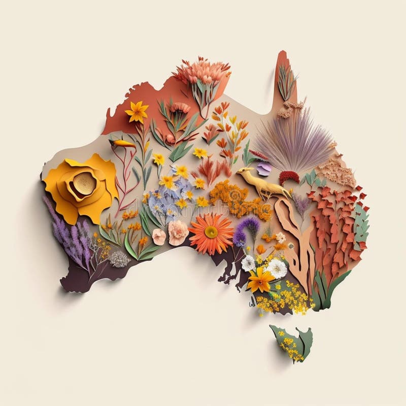 Map of Australia with Native Wildflowers Stock Illustration ...