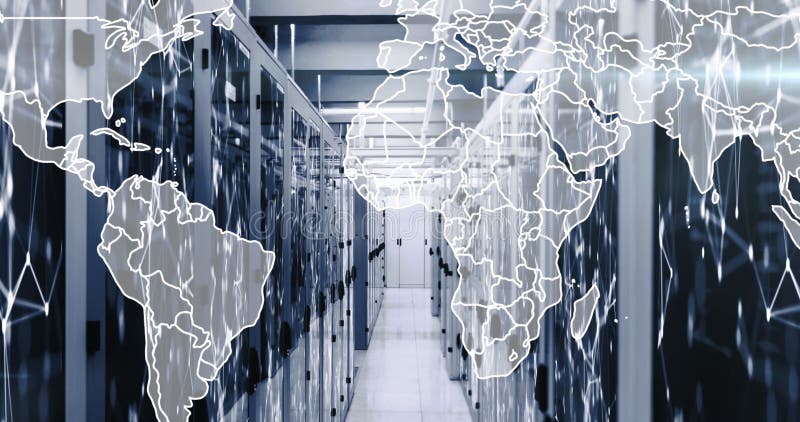 Image of Map and Connected Dots on Server Racks in Server Room Stock ...