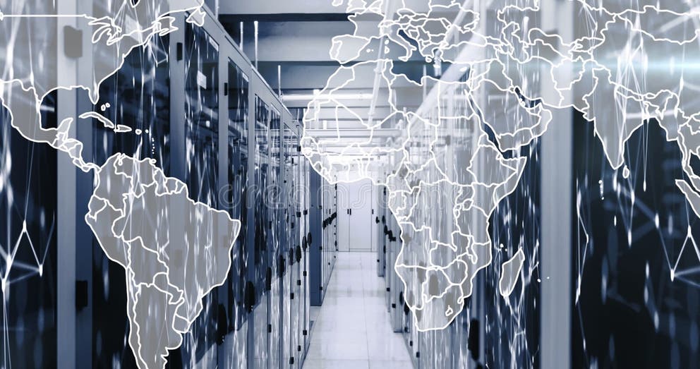 Image of Map and Connected Dots on Server Racks in Server Room Stock ...