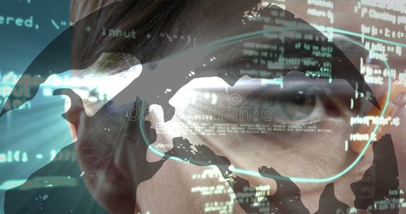 Image of Map and Data Processing Over Eye of Woman in Vr Glasses Using ...