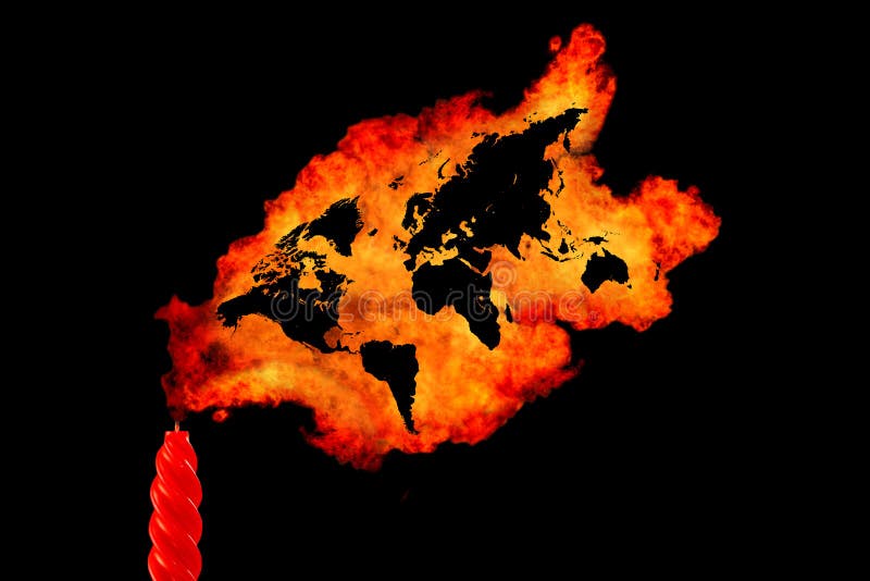 Image of a Map of the World Surrounded on All Sides by a Raging Candle ...