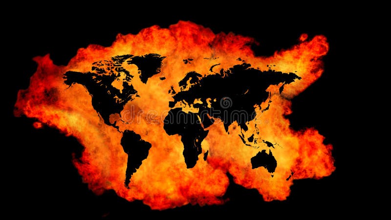 Image of a Map of the World Surrounded on All Sides by a Raging Flame ...