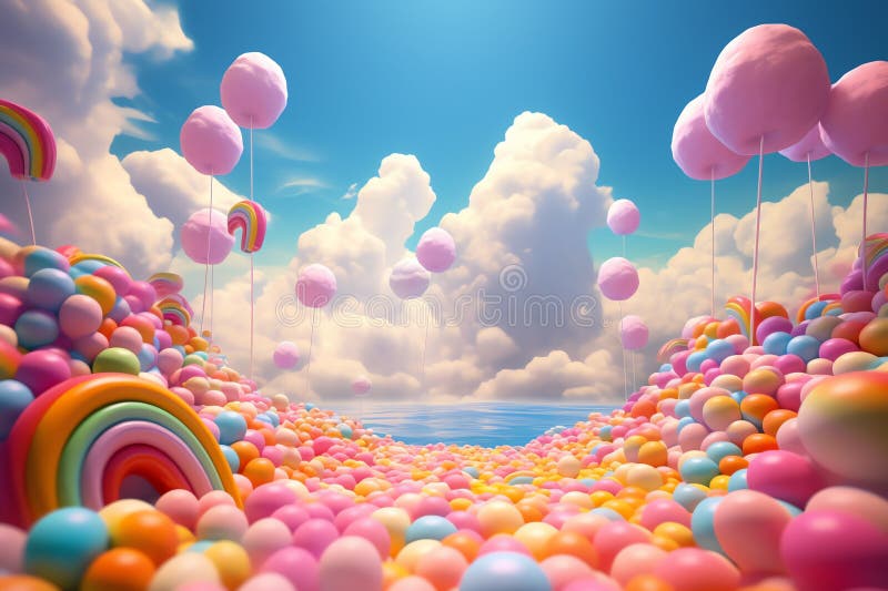 Marshmallow Clouds Floating with Rainbow Beautiful Candyland Sweets ...