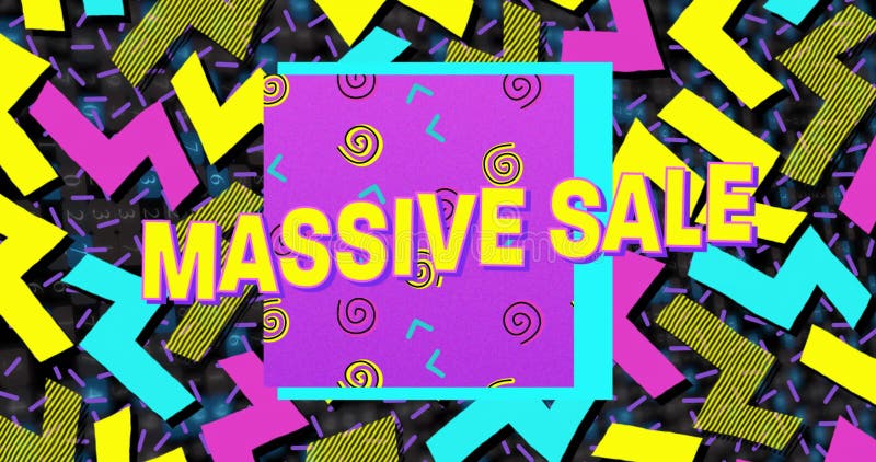 Image of Massive Sale Text Over Colourful Shapes on Black Background ...