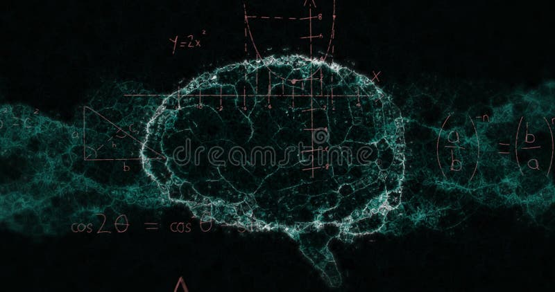 Image of Math Formulas, Brain and Dna on Black Background Stock ...