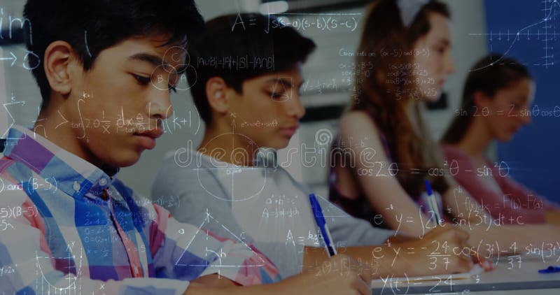 Image of Math Formulas Moving Over Class of Diverse Pupils Learning at ...