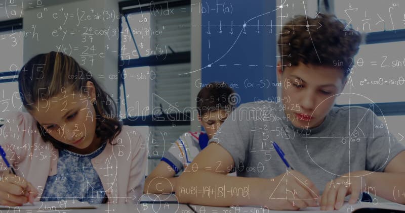 Image of Math Formulas Moving Over Class of Diverse Pupils during ...