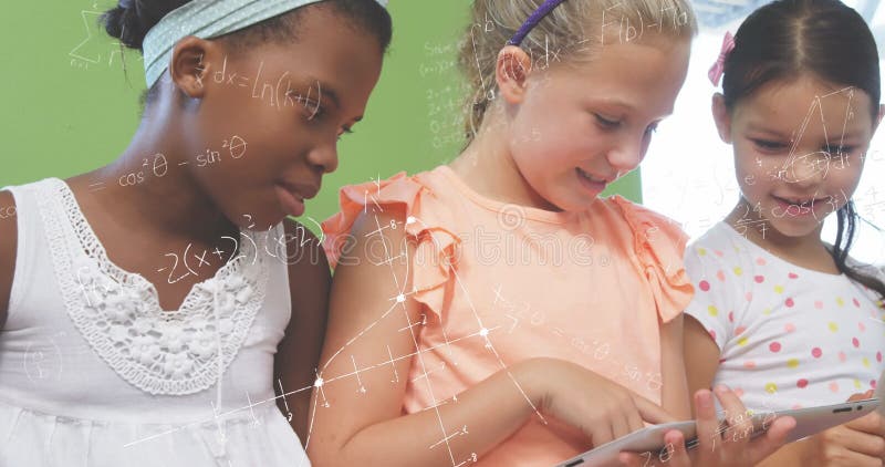 Image of Math Formulas Over Diverse Pupils Learning at School Stock ...