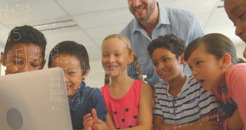 Image of Math Formulas Over Diverse Pupils and Male Teacher Learning at ...