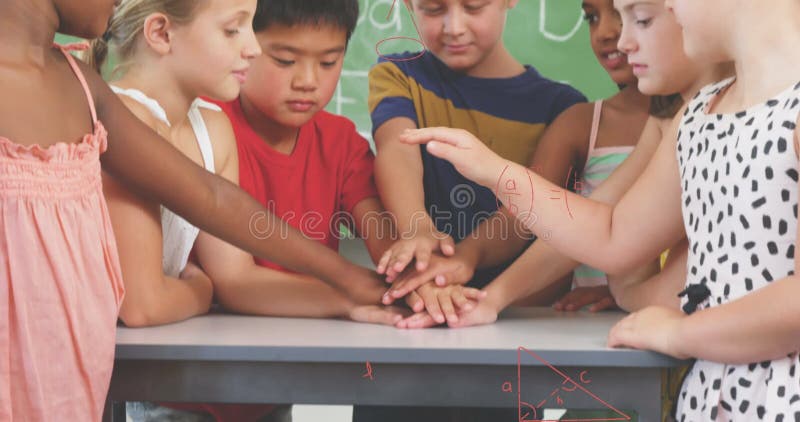Image of Math Formulas Over Diverse Pupils at School Stock Photo ...