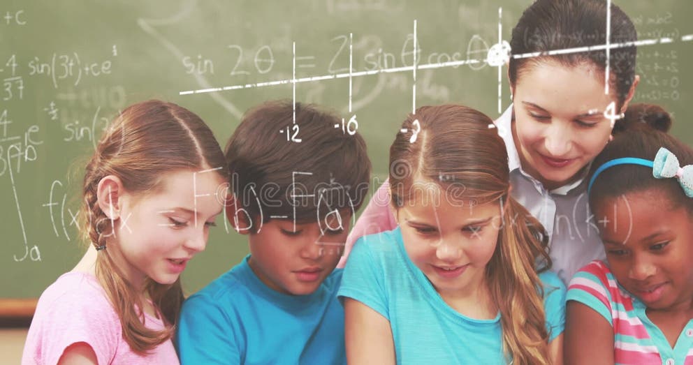 Image of Math Formulas Over Diverse Pupils at School Stock Photo ...