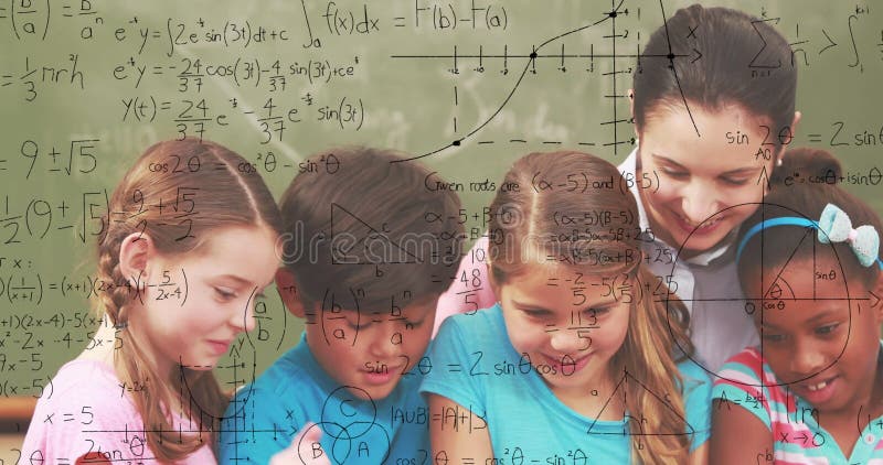 Image of Math Formulas Over Diverse Pupils at School Stock Image ...