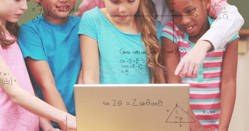 Image of Math Formulas Over Diverse Pupils at School Stock Photo ...