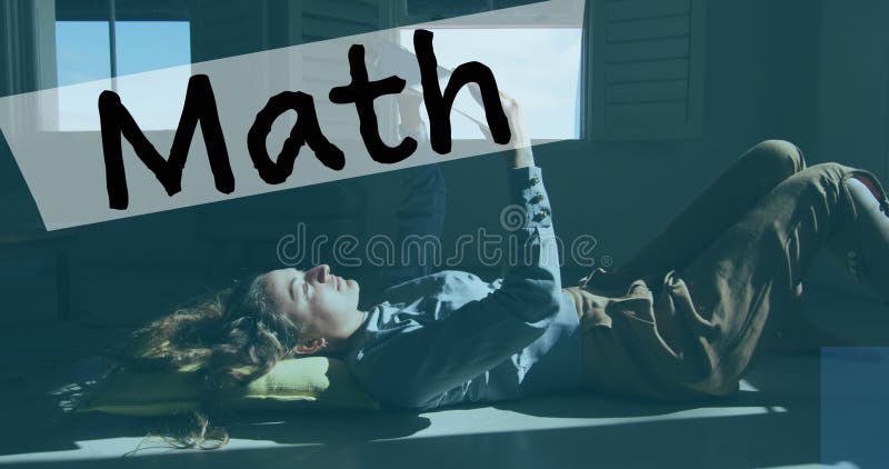 Image of Math Text Over Woman Using Tablet Stock Image - Image of ...