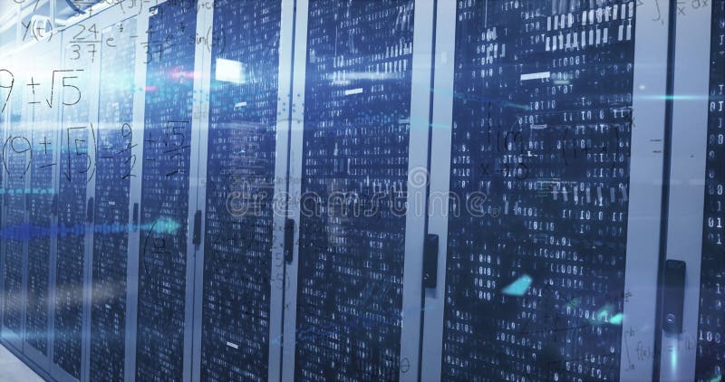 Image Of Mathematical Equations And Binary Coding Over Computer Servers Stock Image Image Of