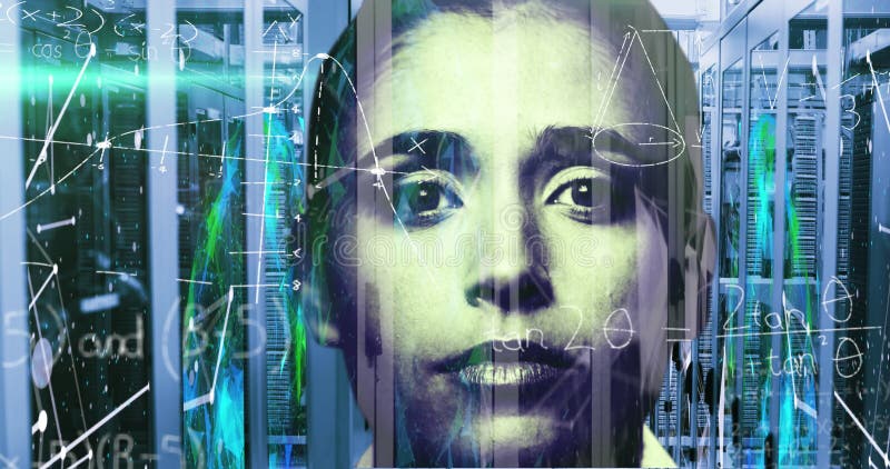 Image of Mathematical Equations Data, Molecules and Lights Moving Over ...