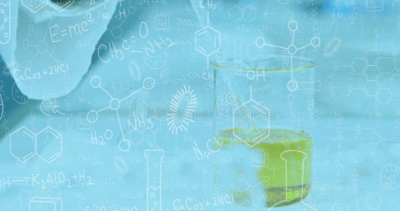 Image of Mathematical Equations Over Beaker with Liquid in Lab Stock ...