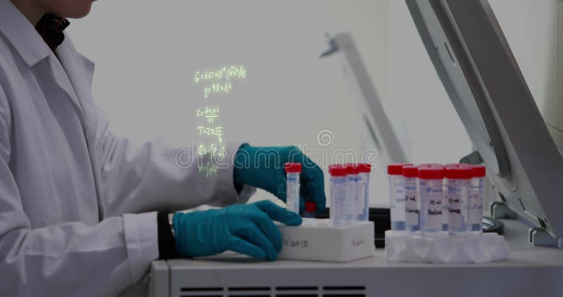 Image of Mathematical Equations Over Caucasian Doctor with Test Tubes ...