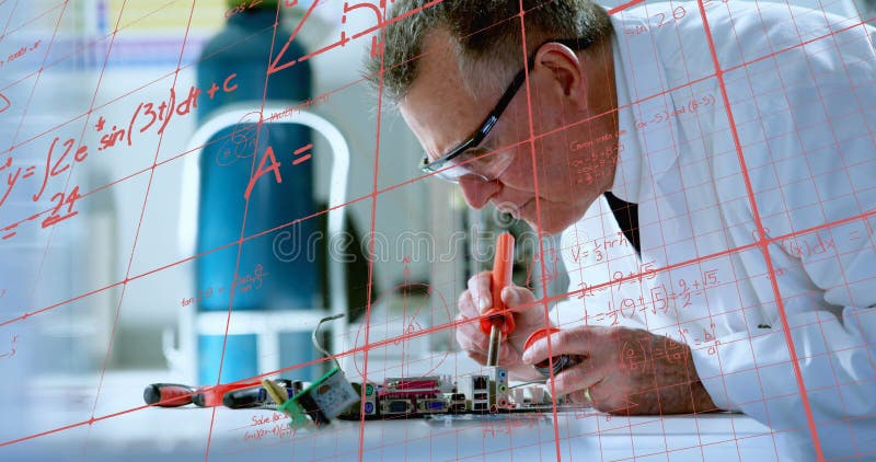 Image of Mathematical Equations Over Caucasian Male Scientist in Lab ...