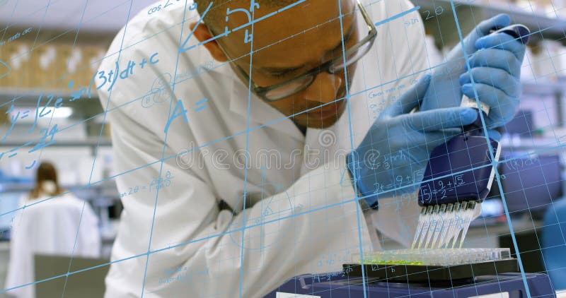Image of Mathematical Equations Over Caucasian Male Scientist in Lab ...