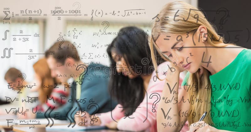 Image of Mathematical Equations Over Diverse Students in Classroom ...