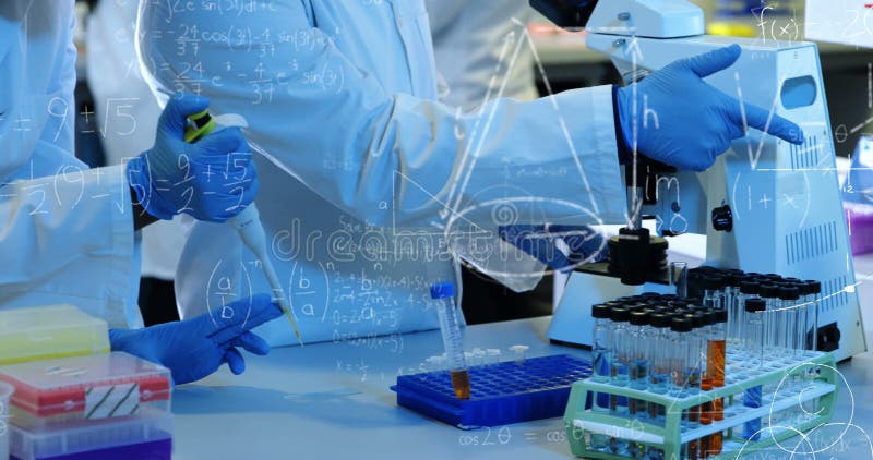 Image of Mathematical Equations Over Group of Diverse Scientists in Lab ...