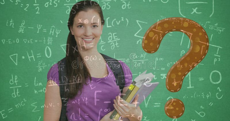 Image of Mathematical Equations and Question Mark Over Caucasian Female ...