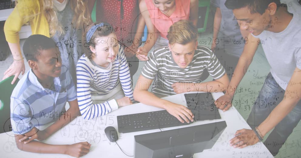 Image of Mathematical Equations with School Children Using Computer in ...