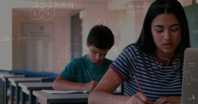 Image of Mathematical Equations with School Children Writing in ...
