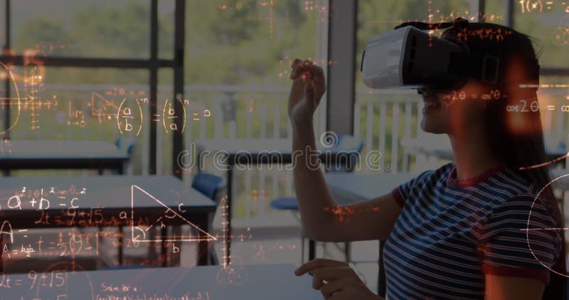 Image of Mathematical Formulas Over Biracial Female Student Using Vr ...