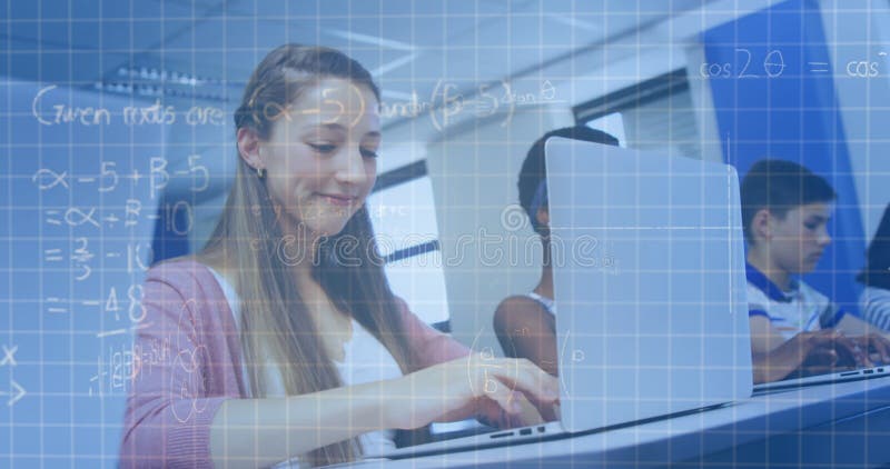 Image of Mathematical Formulas Over Students in Classroom Stock Image ...