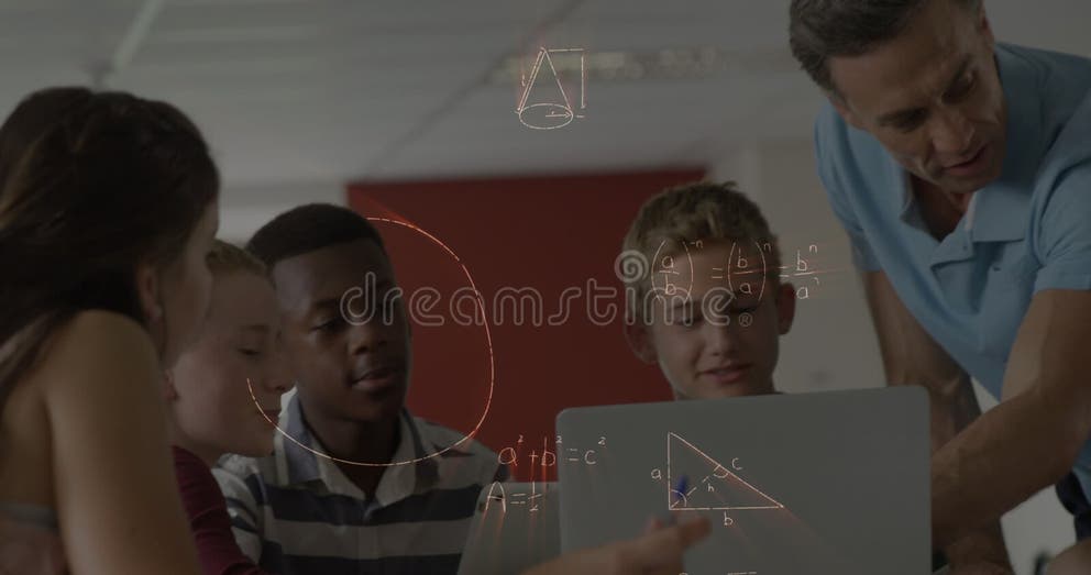 Image of Mathematical Formulas Over Students Using Computers Stock ...