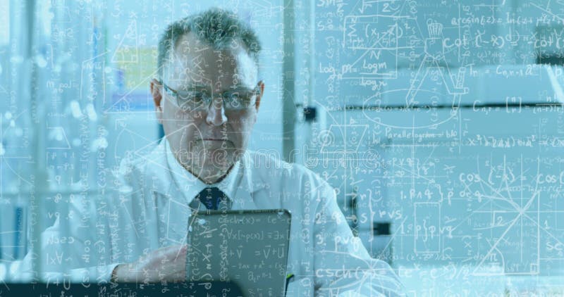 Image of Mathematical and Scientific Formulas Over Male Scientist Using ...