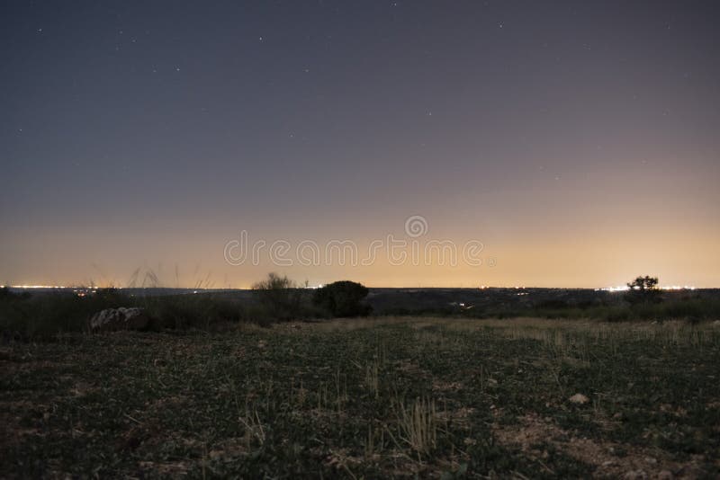 Image of Meadow Landscape at Night Time Stock Photo - Image of ...