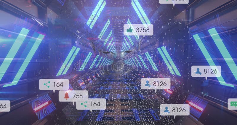 Image of Media Icons and Binary Coding Over Digital Human and Digital ...