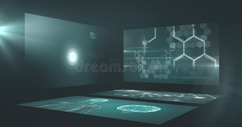 Image of Media Icons and Data Processing on Black Background Stock ...